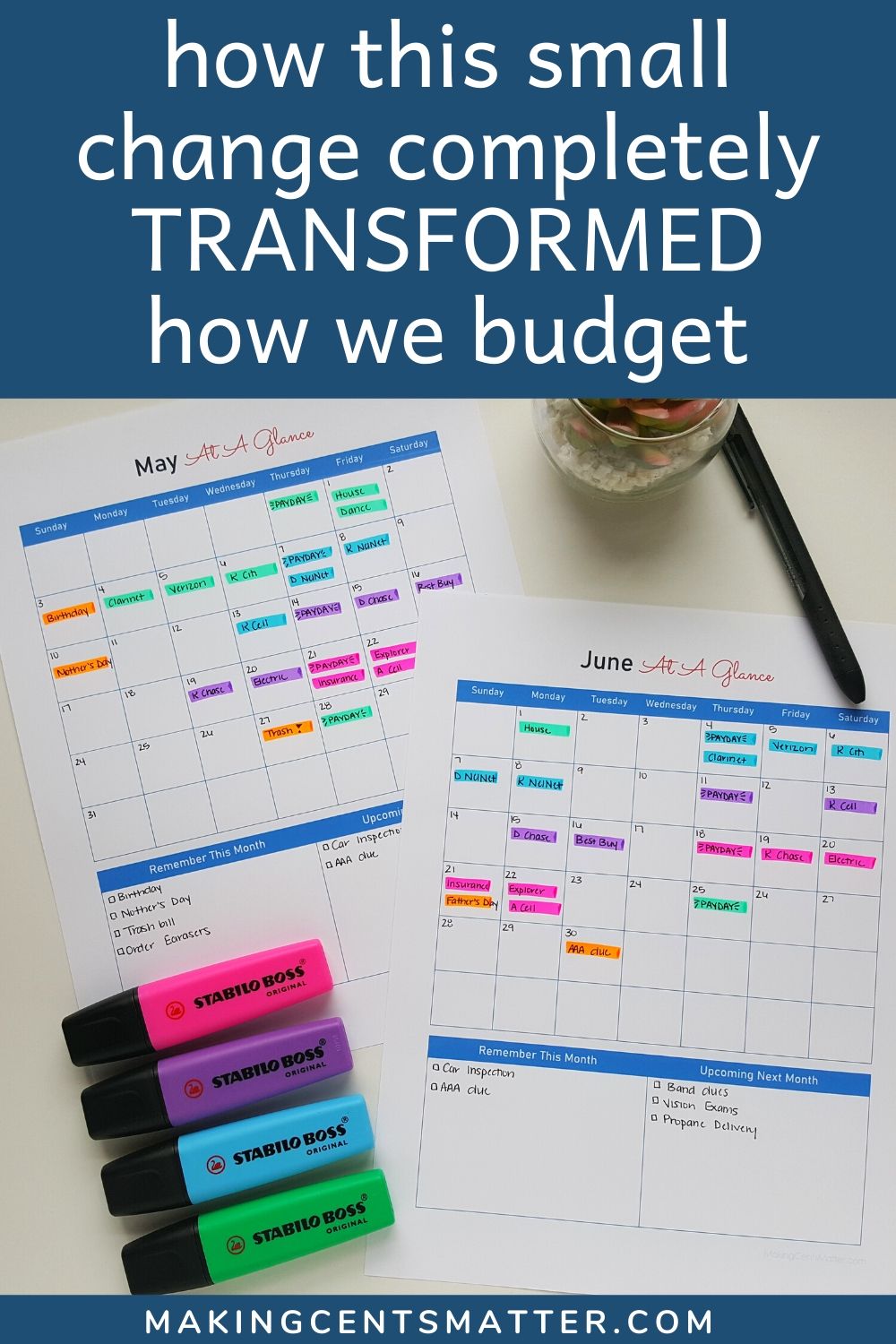 How To Use A Budget Calendar - Making Cents Matter