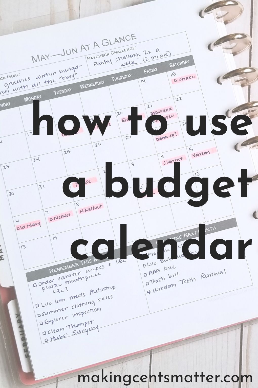 How To Use A Budget Calendar - Making Cents Matter