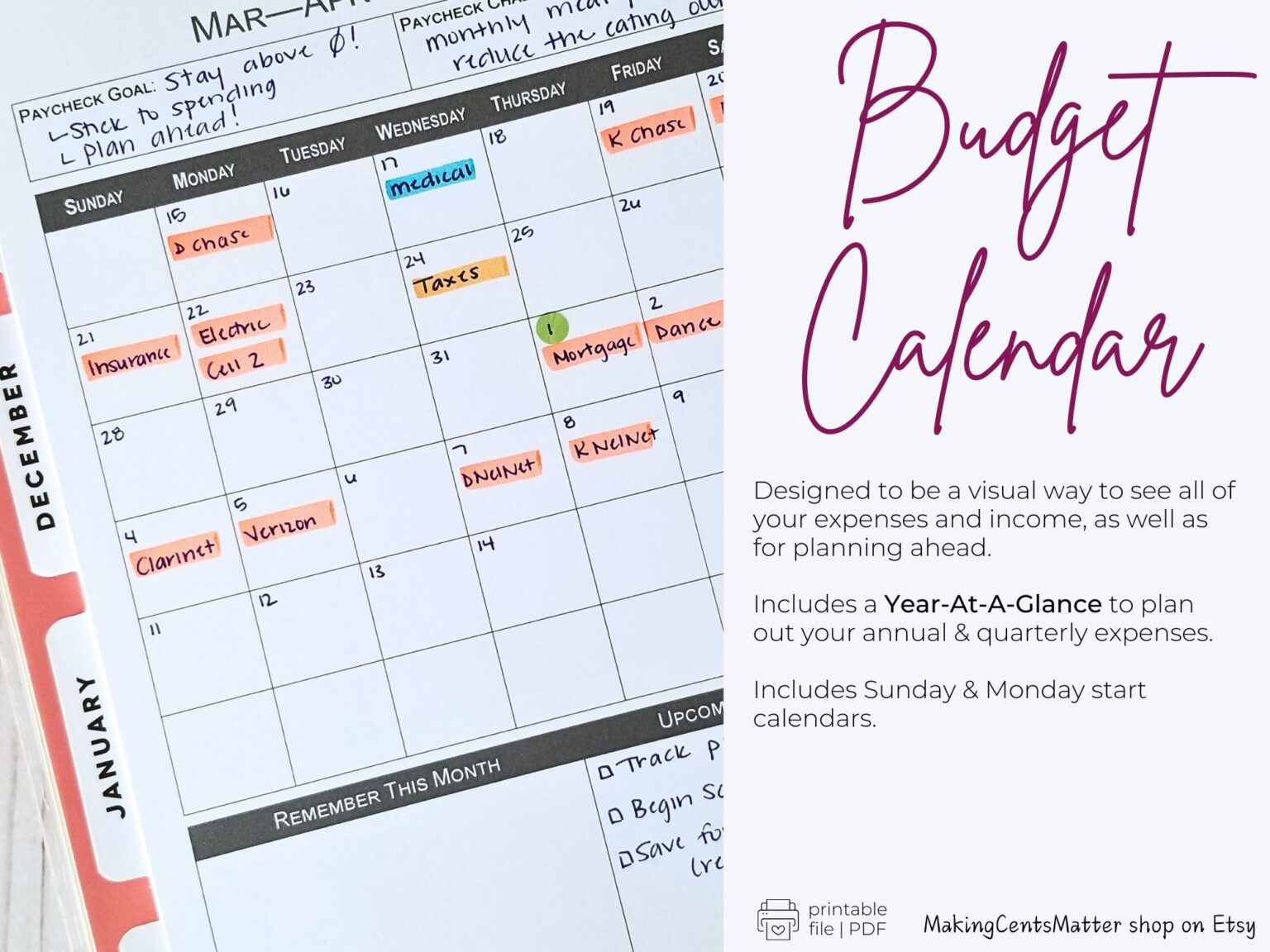 15 Ways Using A Budget Calendar Helps With Organizing Finances - Making ...