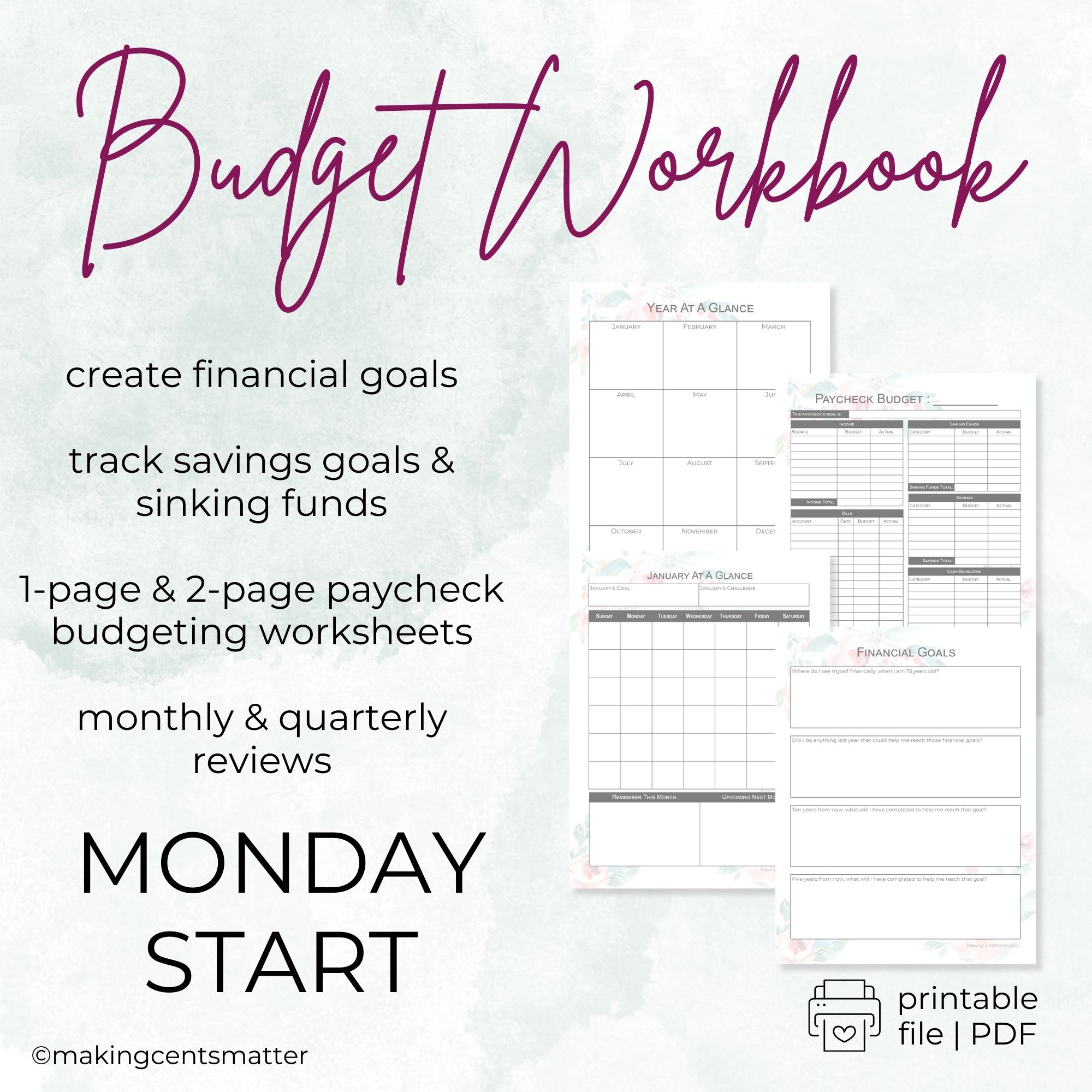 Ultimate Budgeting Workbook - MONDAY START - Making Cents Matter