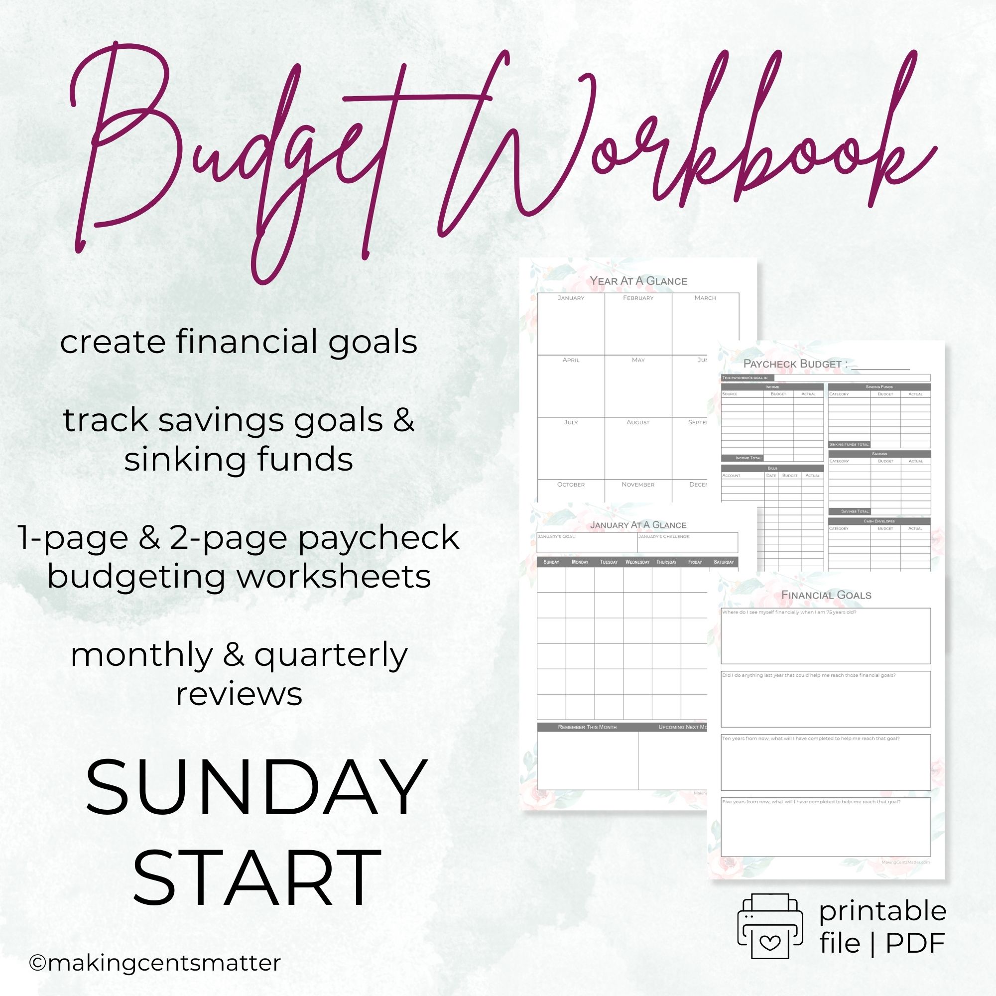 Ultimate Budgeting Workbook - SUNDAY START - Making Cents Matter